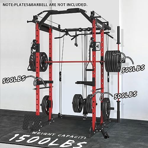 ER KANG Power Cage, 1500LBS Power Rack Cage with Cable Crossover System, Multi-Function Workout Weight Cage, Squat Rack Home Gym