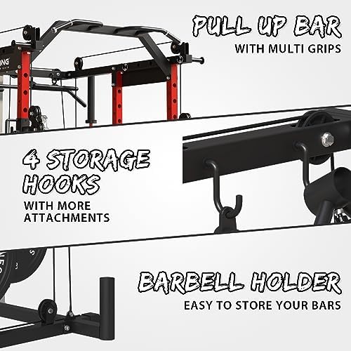 ER KANG Power Cage, 1500LBS Power Rack Cage with Cable Crossover System, Multi-Function Workout Weight Cage, Squat Rack Home Gym