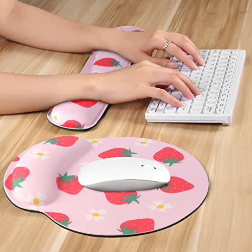 Seorsok Cute Mouse Pad Wrist Support, Ergonomic Mouse Pad with Non-Slip Base for Office Gaming Working Computers,Easy Typing & Pain Relief Mouse Mat,Pink Strawberry