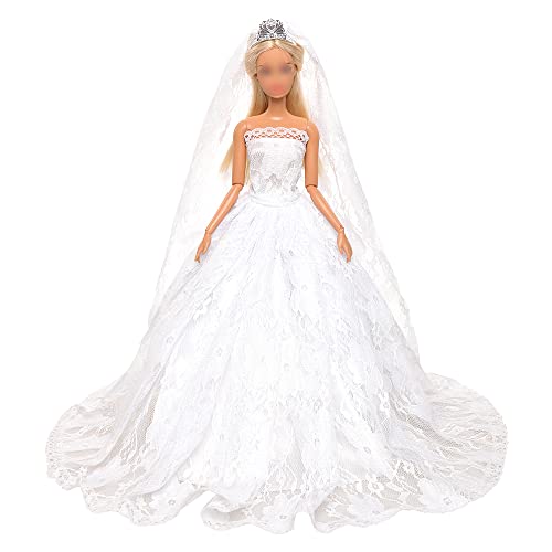 4 Pack Doll Wedding Set 1 White Bride Wedding with Veil for 11.5 Inch Girl Doll 1 Black Groom Suit Clothes for 12 Inch Boy Doll 2 Pairs of Shoes for Dolls