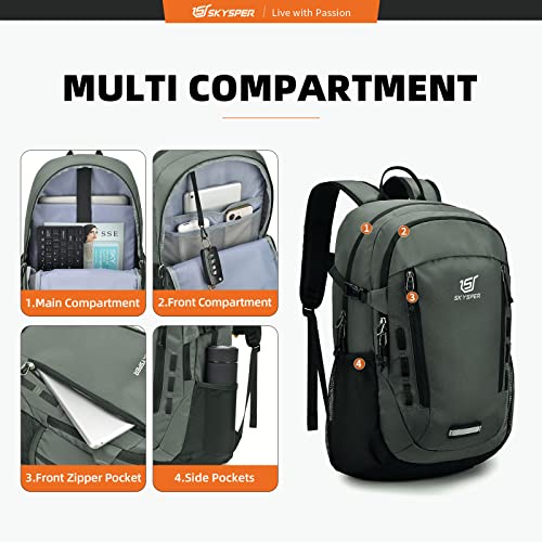 SKYSPER Laptop Backpack 30L Travel Backpack for Women Men Work Business Backpack Bookbag Fits up to 17 Inch Laptop(Grey-green)