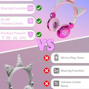 charlxee 𝟐𝟎𝟐𝟑 𝐍𝐞𝐰 Unicorns Kids Wireless Headphones with LED Lights,Headsets with Mic for School,30H Playtime,95dB Volume Limited,HD Stereo On/Over Ear Headsets,Unicorns Gifts(Hot-Pink)