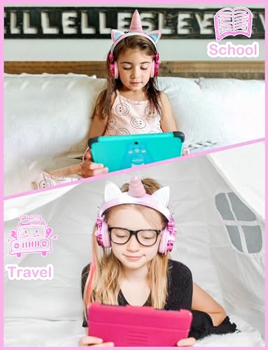 charlxee 𝟐𝟎𝟐𝟑 𝐍𝐞𝐰 Unicorns Kids Wireless Headphones with LED Lights,Headsets with Mic for School,30H Playtime,95dB Volume Limited,HD Stereo On/Over Ear Headsets,Unicorns Gifts(Hot-Pink)