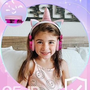 charlxee 𝟐𝟎𝟐𝟑 𝐍𝐞𝐰 Unicorns Kids Wireless Headphones with LED Lights,Headsets with Mic for School,30H Playtime,95dB Volume Limited,HD Stereo On/Over Ear Headsets,Unicorns Gifts(Hot-Pink)