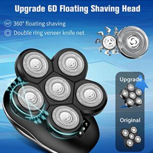 Electric Head Shaver for Bald Men, Upgrade 6 in 1 Mens Electric Head Razor Bald Head Shaver Cordless Electric Razor Men, IPX7 Wet/Dry Waterproof Skull Shaver with Head Shaver Kit LED Display(Silver)