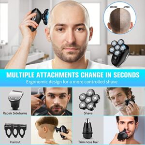 Electric Head Shaver for Bald Men, Upgrade 6 in 1 Mens Electric Head Razor Bald Head Shaver Cordless Electric Razor Men, IPX7 Wet/Dry Waterproof Skull Shaver with Head Shaver Kit LED Display(Silver)