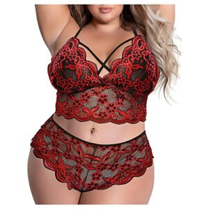 ropa interior femenina sexy, black bodysuit women sexy lingerie sets lengerie set women's plus size lingerie lace embroidery two point three piece split suit xs piece lingerie set (m, red)