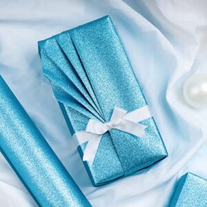 RUSPEPA Glitter Wrapping Paper - Solid Color Glitter Sparkle Paper Perfect for Wedding, Birthday, Baby Shower, Party - 17 Inch X 32.8 Feet - Light Blue