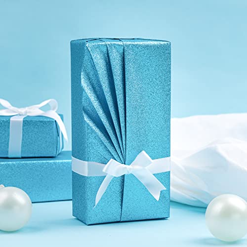 RUSPEPA Glitter Wrapping Paper - Solid Color Glitter Sparkle Paper Perfect for Wedding, Birthday, Baby Shower, Party - 17 Inch X 32.8 Feet - Light Blue