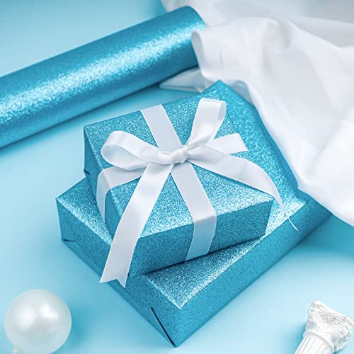 RUSPEPA Glitter Wrapping Paper - Solid Color Glitter Sparkle Paper Perfect for Wedding, Birthday, Baby Shower, Party - 17 Inch X 32.8 Feet - Light Blue