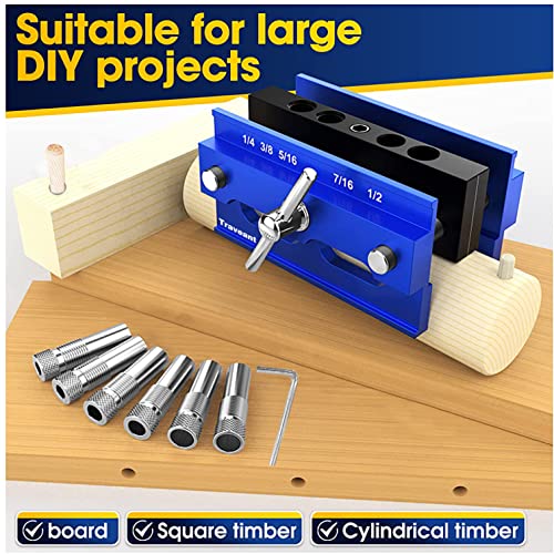 TRAVEANT Self Centering Dowel Jig kit, Drill Guide Bushings Set, Wood Working Tools Drill and Accessories, Adjustable Width Drilling Guide Power Tool Accessory Jigs (Klein Blue)