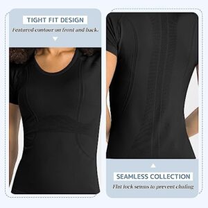 Workout Shirts for Women Short Sleeve Seamless Yoga Top Sports Running Shirt Breathable Gym Athletic Tops Slim Fit Black