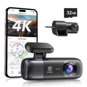 redtiger dash cam 4k front and rear 1080p, wifi gps car camera with free 32gb sd card, dual dash camera for cars, loop recording, night vision, parking mode, smart app control, support 256gb max