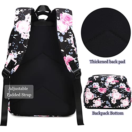 JIANYA School Backpack for Teens Girls School Bag Floral Kids Girls School Book Bags Backpacks Set