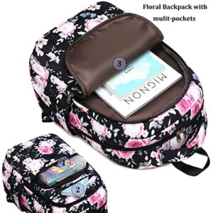 JIANYA School Backpack for Teens Girls School Bag Floral Kids Girls School Book Bags Backpacks Set