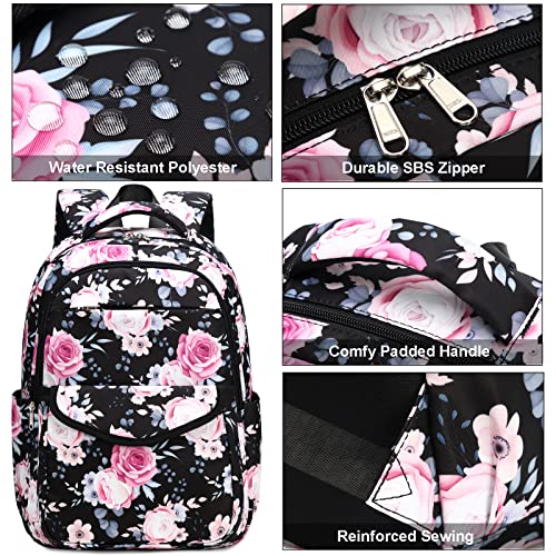 JIANYA School Backpack for Teens Girls School Bag Floral Kids Girls School Book Bags Backpacks Set