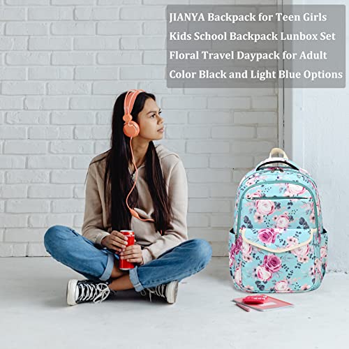 JIANYA School Backpack for Teens Girls School Bag Floral Kids Girls School Book Bags Backpacks Set