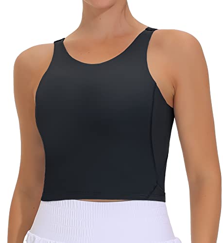 THE GYM PEOPLE Women's Sports Bra Sleeveless Workout Tank Tops Running Yoga Cropped Tops with Removable Padded Black