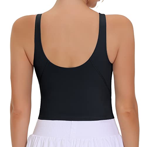 THE GYM PEOPLE Women's Sports Bra Sleeveless Workout Tank Tops Running Yoga Cropped Tops with Removable Padded Black