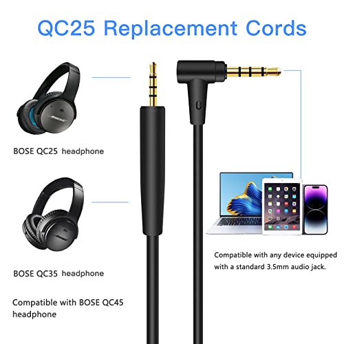 BINGLE Headphones Replacement Cord for Bose QC25, QC35, QuietComfort 25, QuietComfort 35, On-Ear 2,OE2,OE2i Headphones Inline Mic/Remote Control – Black