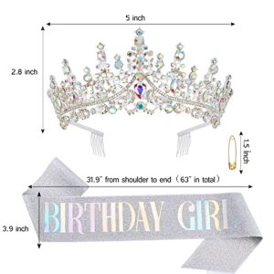 Chanaco Birthday Sash Birthday Crowns for Women Birthday Girl Sash Birthday Girl Crown Silver Birthday Tiara Happy Birthday Decorations for Women Birthday Party Suppliers Gifts