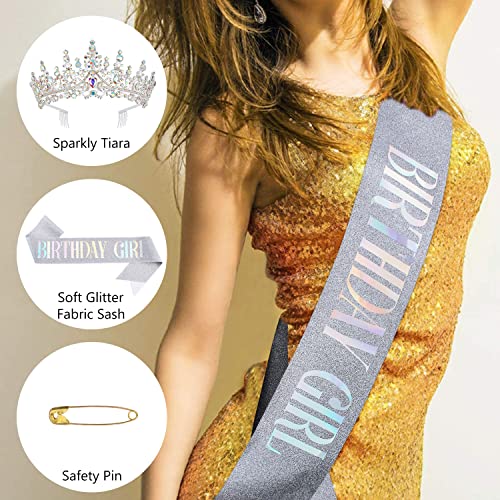 Chanaco Birthday Sash Birthday Crowns for Women Birthday Girl Sash Birthday Girl Crown Silver Birthday Tiara Happy Birthday Decorations for Women Birthday Party Suppliers Gifts