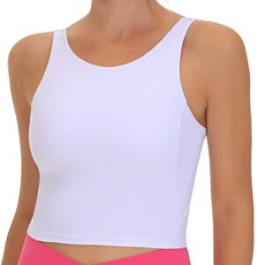 THE GYM PEOPLE Women's Sports Bra Sleeveless Workout Tank Tops Running Yoga Cropped Tops with Removable Padded White