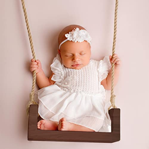 M&G House Newborn Photography Props Swing Prop Wooden Swing Baby Photo Props Wooden Prop Swing Baby Photoshoot Props Newborn Photography Accessory(Brown, 6 Sunflowers)