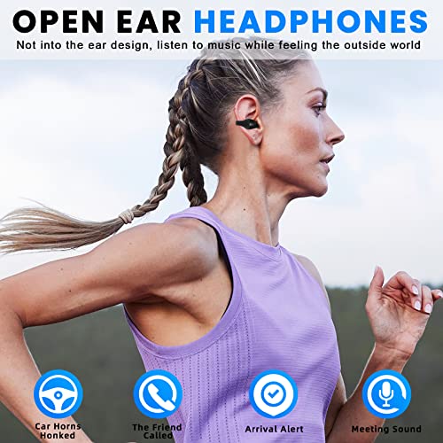 Bone Conduction Headphones Bluetooth Clip On Wireless Earbuds Open Ear Headphones Sport Ear Buds Air Conduction Headphones with Charging Case Waterproof Outer Headphones Black