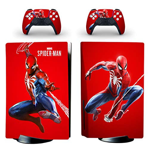 Vanknight PS5 Standard Disc Console Controllers Skin Super Hero Sticker Decal PS5 Console and Controllers Red Spider