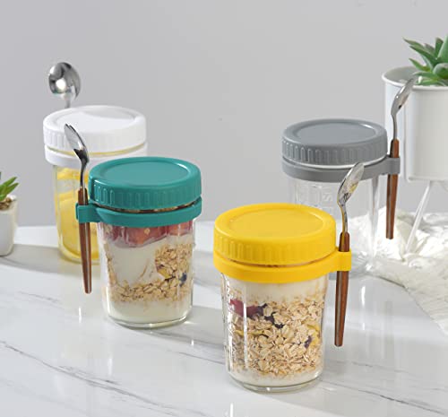 yesme Mason Jars for Overnight Oats, Overnight Oats Containers With Lids, 16oz Overnight Oats Container, Overnight Oats Jars With Lid Glass Dishwasher Safe Oatmeal Container Meal Prep Jars Set of 2