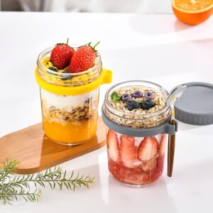 yesme Mason Jars for Overnight Oats, Overnight Oats Containers With Lids, 16oz Overnight Oats Container, Overnight Oats Jars With Lid Glass Dishwasher Safe Oatmeal Container Meal Prep Jars Set of 2