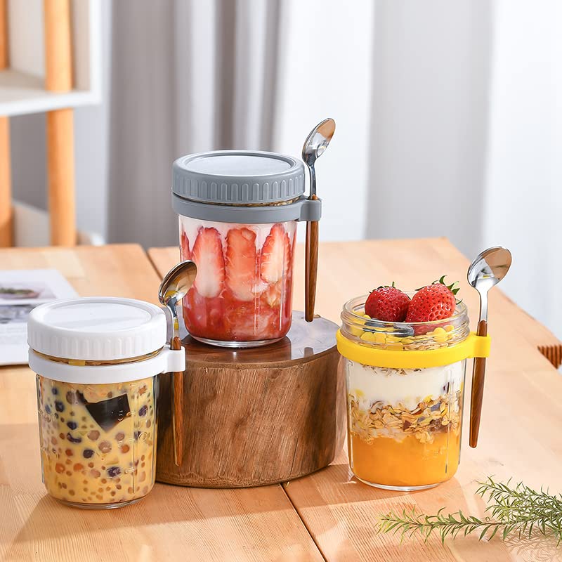 yesme Mason Jars for Overnight Oats, Overnight Oats Containers With Lids, 16oz Overnight Oats Container, Overnight Oats Jars With Lid Glass Dishwasher Safe Oatmeal Container Meal Prep Jars Set of 2