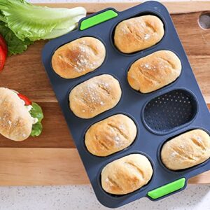 Mini Baguette Pan Silicone Bread Pan 8 Grid Silicone Baguette Baking Tray Non Stick Perforated Pan Cake Baking Mould French Bread Molds Kitchen Baking Tools (b)