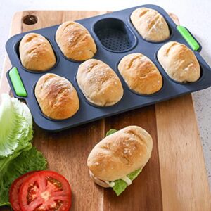 Mini Baguette Pan Silicone Bread Pan 8 Grid Silicone Baguette Baking Tray Non Stick Perforated Pan Cake Baking Mould French Bread Molds Kitchen Baking Tools (b)