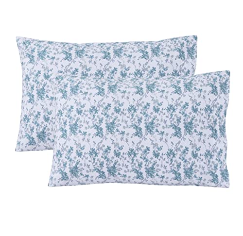 Feather & Stitch 100% Cotton 2 Piece Queen Pillow Cases, 300TC Ultra-Soft Pillowcases with Envelope Closure, Wrinkle- Fade- Stain Resistant - 20x30 inches (Standard/Queen,Blue Floral)