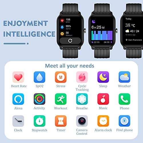 Smart Watch for Men Women - Answer & Make Calls, Alexa Build-in, Blood Oxygen (SpO2) 1.8 inch HD Screen iP68 Waterproof, Heart Rate Sleep Monitor, Fitness Tracker Compatible with Android and iOS Phone