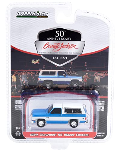 1984 Chevy K5 Blazer Custom Blue and White (Lot #534) Barrett Jackson Scottsdale Edition Series 11 1/64 Diecast Model Car by Greenlight 37270 D