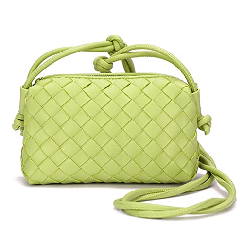 Woven Crossbody Bags for Women，Fashion Leather Lightweight Handbags Shoulder Bag Phone Wallet Purse Stylish Ladies Messenger Bags，Lime Green