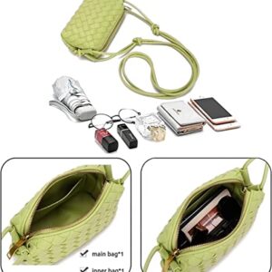 Woven Crossbody Bags for Women，Fashion Leather Lightweight Handbags Shoulder Bag Phone Wallet Purse Stylish Ladies Messenger Bags，Lime Green