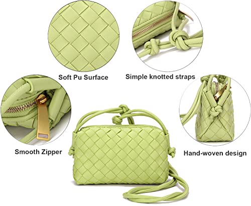 Woven Crossbody Bags for Women，Fashion Leather Lightweight Handbags Shoulder Bag Phone Wallet Purse Stylish Ladies Messenger Bags，Lime Green