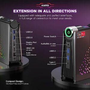 KAMRUI [Gaming PC Mini PC 32GB RAM 512GB SSD with AMD Ryzen 7 5800U, Mini Computer Small Form Factor Desktop Computer, Micro PC AMR5 Support 3 Mode PERF Switch, RGB Light, Upgrade Capacity, 4K UHD