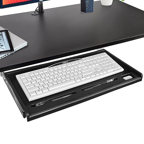 TOOCUST Under Desk Keyboard Tray, 20.3" Wx10.5 D Sturdy Key Board Tray Under Desk Slide with Pen Tray, Desk Extender with Pen Holder,Black