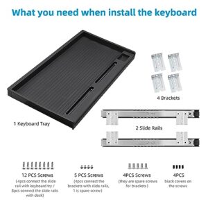 TOOCUST Under Desk Keyboard Tray, 20.3" Wx10.5 D Sturdy Key Board Tray Under Desk Slide with Pen Tray, Desk Extender with Pen Holder,Black