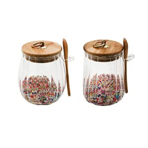 weiruifanzhi 2 pack small glass coffee jars set canister with bamboo lid&spoon petal decorative container with metal handle&scoop airtight storage jar easy to grasp for nuts,tea,candy,cookies(23.7oz)