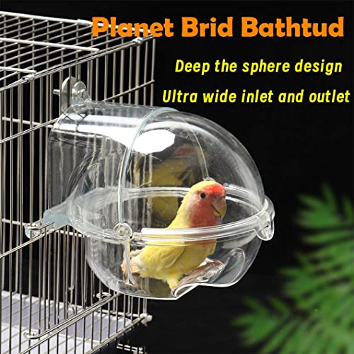 MUYG Bird Bath Box for Cage, Parrot Hanging Planet Bathtub No-Leakage Transparent Omnidirectional Observation Tub Shower Box Birds Cage Accessory for Canary Parrot Crested Cockatiel Lovebird