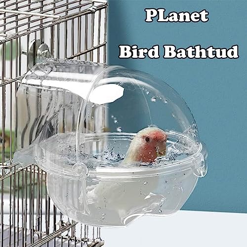 MUYG Bird Bath Box for Cage, Parrot Hanging Planet Bathtub No-Leakage Transparent Omnidirectional Observation Tub Shower Box Birds Cage Accessory for Canary Parrot Crested Cockatiel Lovebird