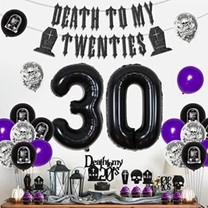 Death to My 20s Dirty 30 Birthday Decorations, Rip to My 20s Birthday Decorations, Black and Purple Balloons, Number 30 Balloon, Death to My 20s Banner Cake Topper Backdrop, Cupcake Toppers