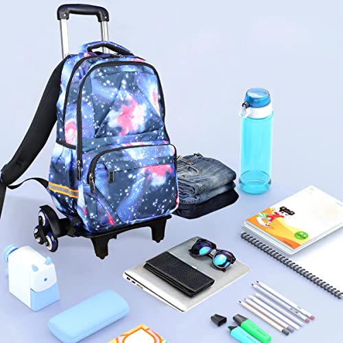 VILINKOU Rolling Backpack with Wheels Trolley Bag Wheeled Backpack for Boy and Girl, Backpack on Wheels for School, Travel (Sky Blue Stars)