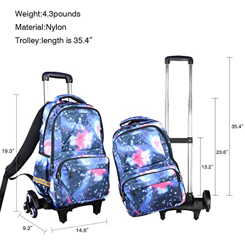 VILINKOU Rolling Backpack with Wheels Trolley Bag Wheeled Backpack for Boy and Girl, Backpack on Wheels for School, Travel (Sky Blue Stars)